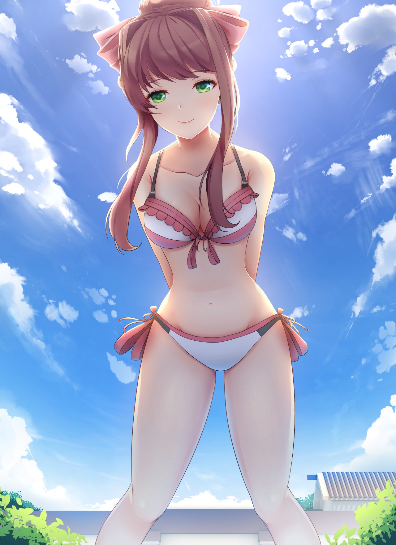 tsukimaru doki doki literature club! monika (doki doki literature club!) bikini cleavage ...